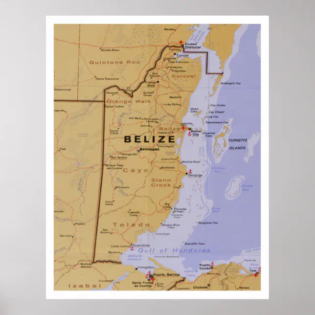 Belize Map (1990) Central America Country Atlas Poster | Zazzle