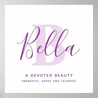 Bella name meaning shades of purple text custom poster | Zazzle