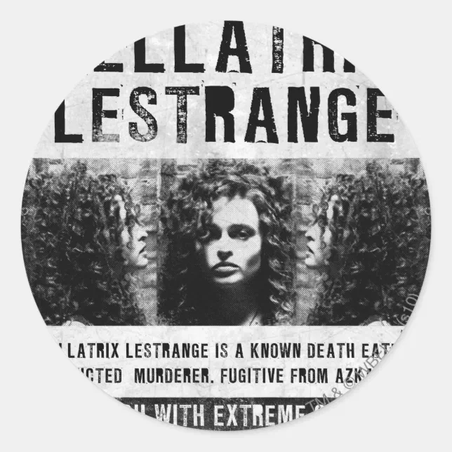 Bellatrix Lestrange Wanted Poster Classic Round Sticker | Zazzle