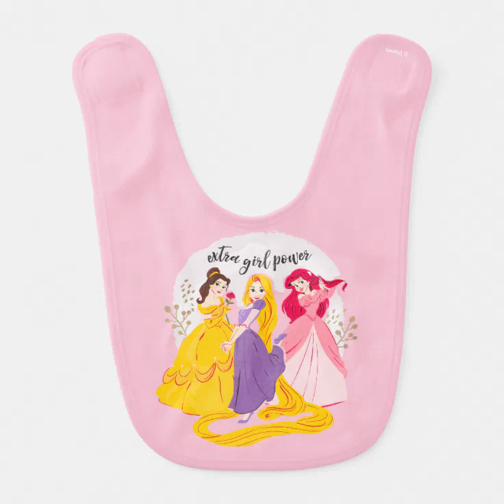 Belle, Rapnuzel, Ariel "Extra Girl Power" Baby Bib | Zazzle