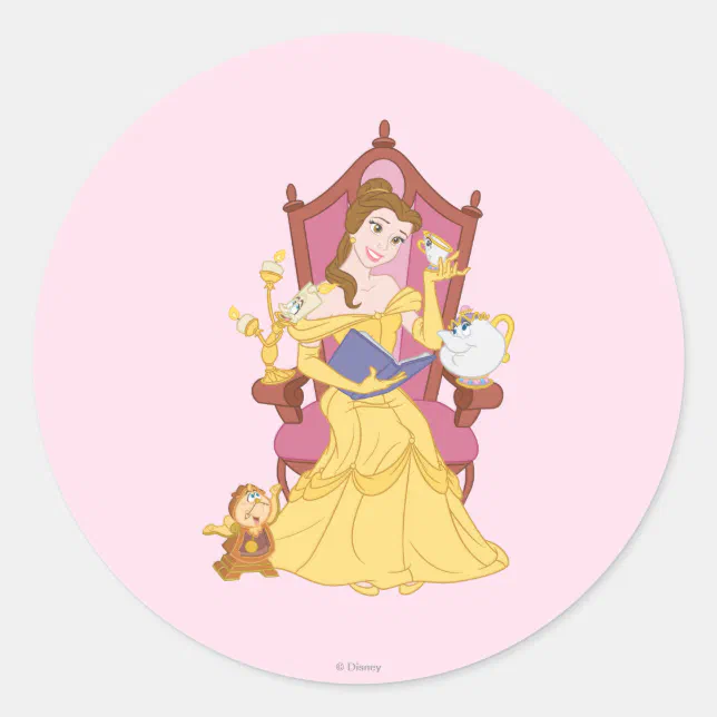 Belle Reading to Friends Classic Round Sticker | Zazzle