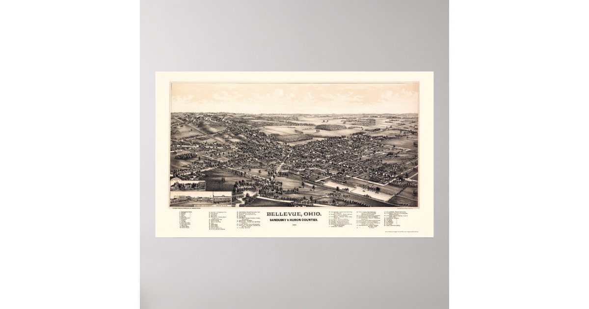 Bellevue, OH Panoramic Map - 1888 Poster | Zazzle
