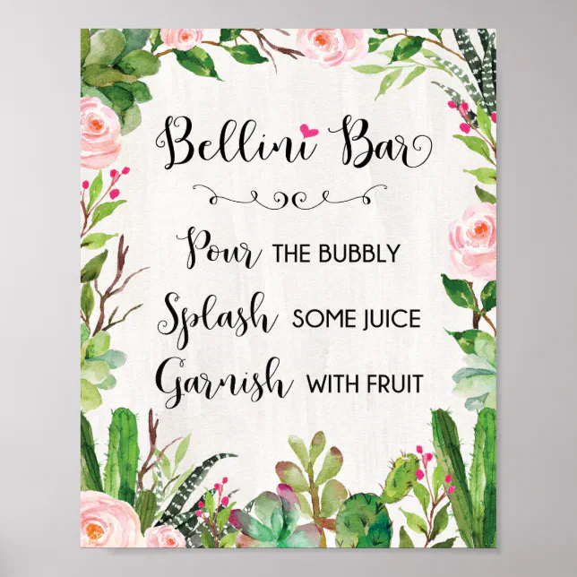 Bellini Bar Sign Fiesta Cactus Baby Shower Sign | Zazzle
