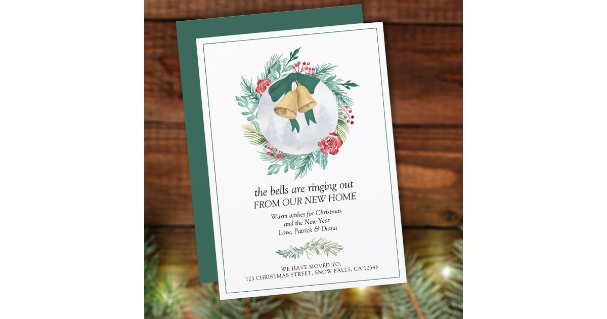 Bells Ringing Out Christmas Wreath New Home Moving Announcement | Zazzle