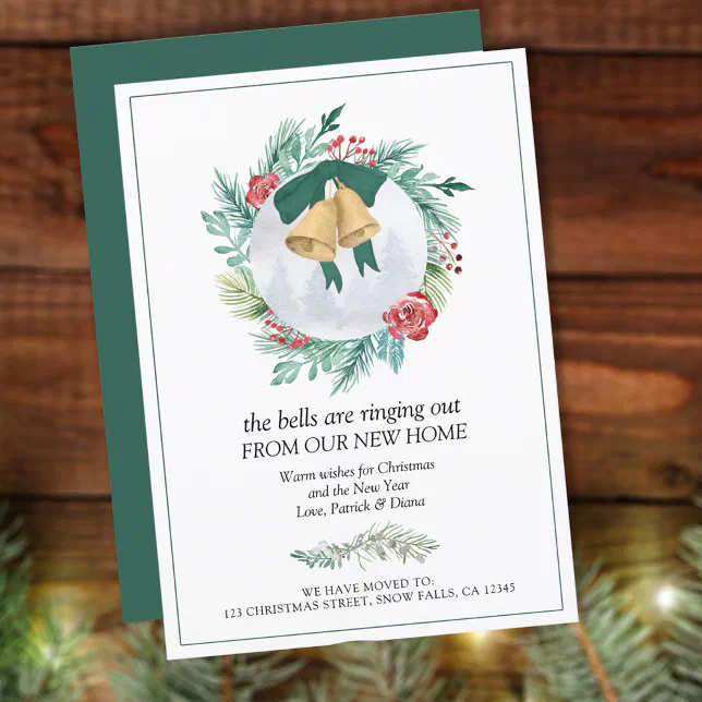 Bells Ringing Out Christmas Wreath New Home Moving Announcement | Zazzle