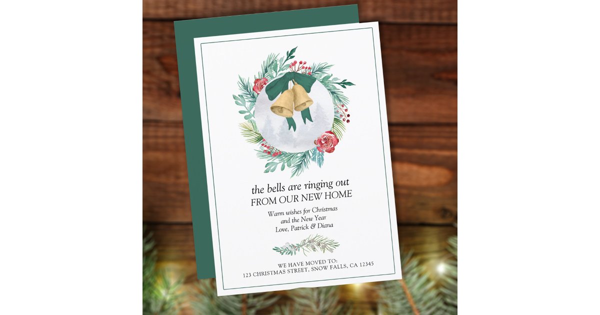 Bells Ringing Out Christmas Wreath New Home Moving Announcement | Zazzle