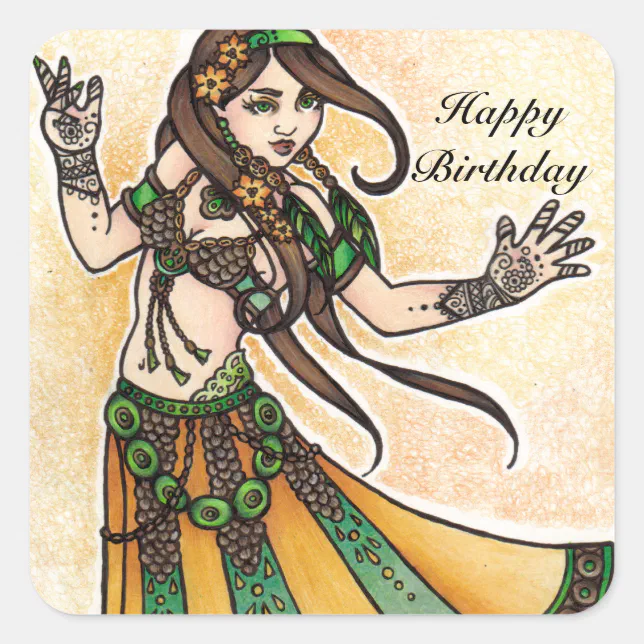 Belly Dancer Birthday Cards Square Sticker | Zazzle