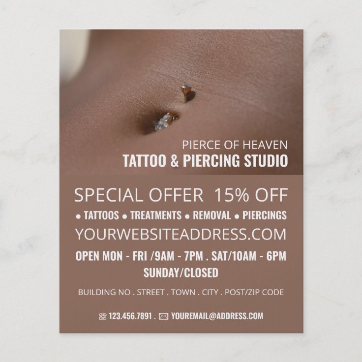 Belly Piercing, Tattoo & Body Piercing Studio Flyer | Zazzle