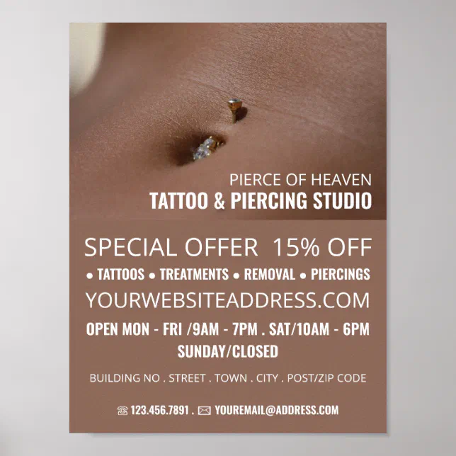 Belly Piercing, Tattoo & Body Piercing Studio Poster | Zazzle