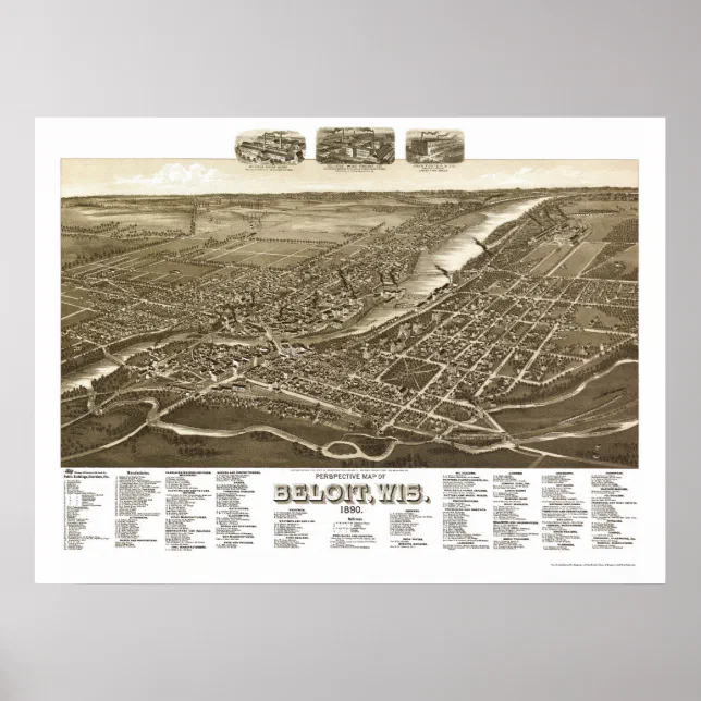 Beloit, WI Panoramic Map - 1890 Poster | Zazzle