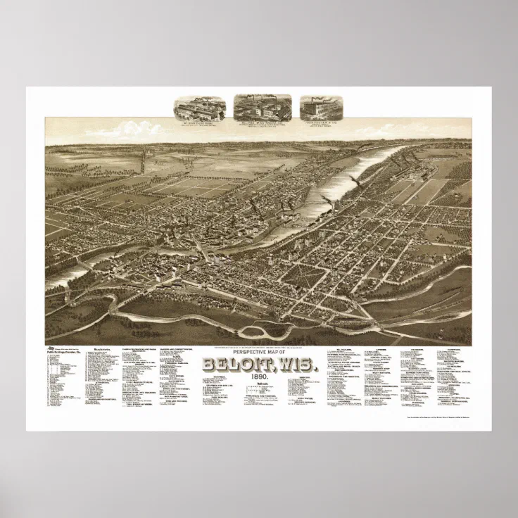 Beloit, WI Panoramic Map - 1890 Poster | Zazzle