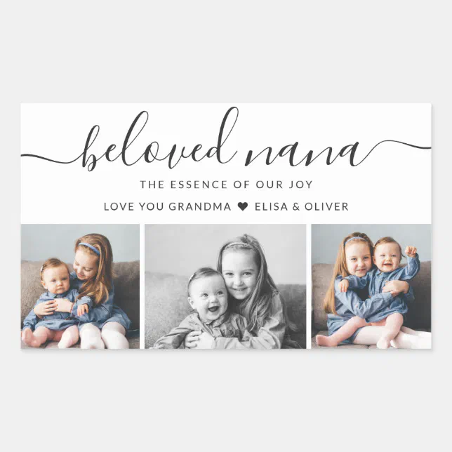 Beloved Nana Grandma Custom Family Photo Keepsake Rectangular Sticker ...