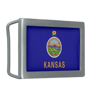 Belt Buckle with Flag of Kansas State | Zazzle