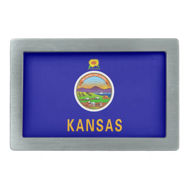 Belt Buckle with Flag of Kansas State | Zazzle