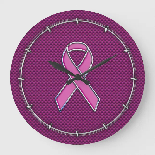 Belted Pink Ribbon Awareness Carbon Fiber Decor Large Clock | Zazzle