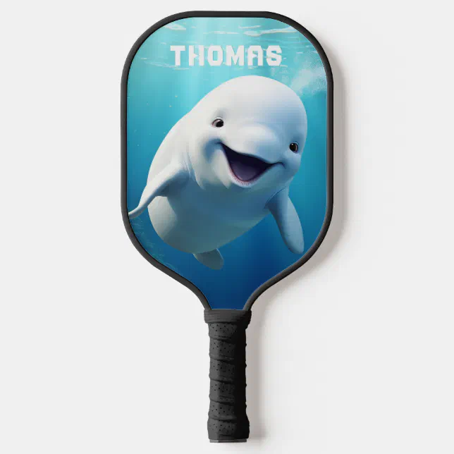 Beluga Whale Cartoon Blue Green Arctic Ocean Pickleball Paddle | Zazzle