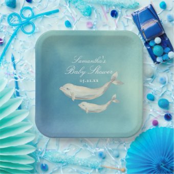 Beluga Whale Mom and Calf Baby Shower Paper Plates | Zazzle