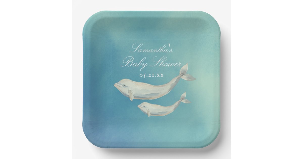 Beluga Whale Mom and Calf Baby Shower Paper Plates | Zazzle