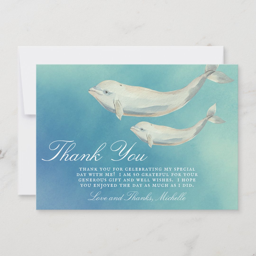 Beluga Whale Mom and Calf Baby Shower Thank You Card | Zazzle