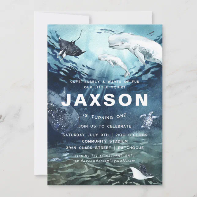 Beluga Whale | Ocean Birthday Party Invitation | Zazzle