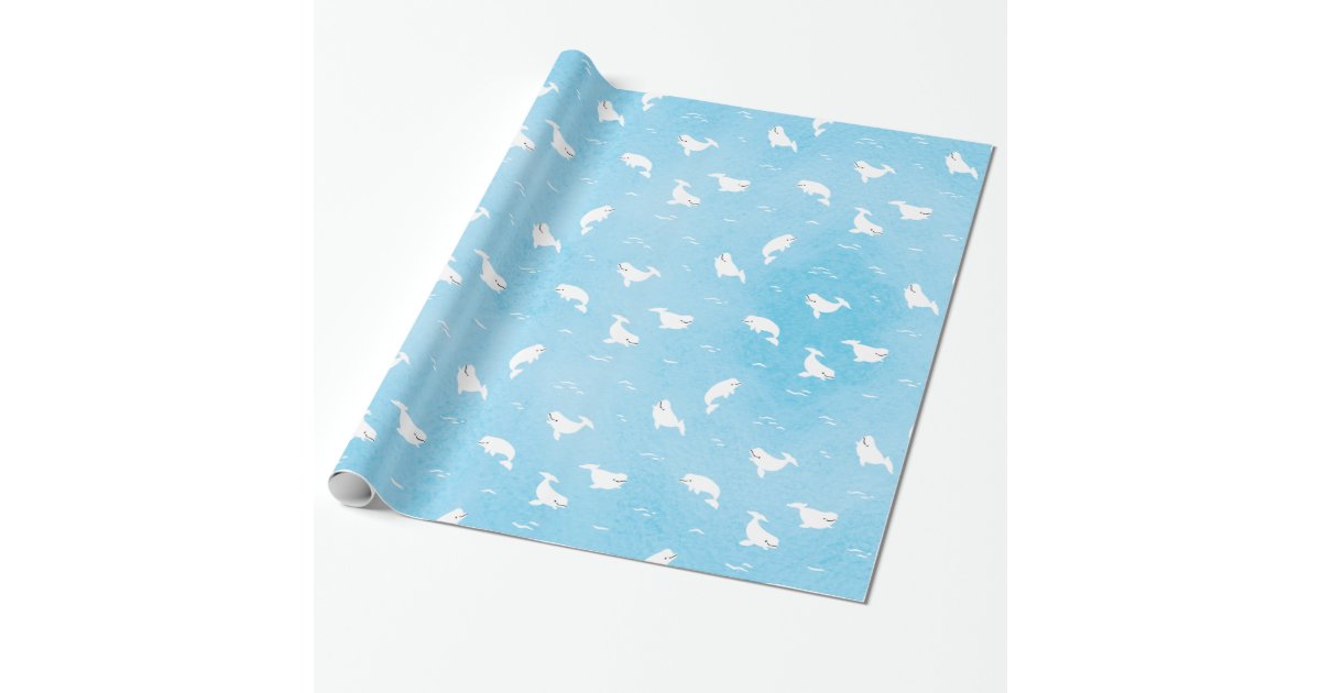 Beluga Whale Pattern in Ocean Blue Wrapping Paper | Zazzle
