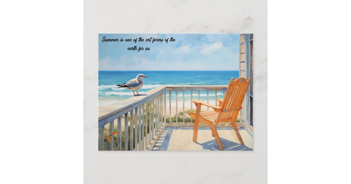 Bench Beach Bird in The Summer Postcard | Zazzle