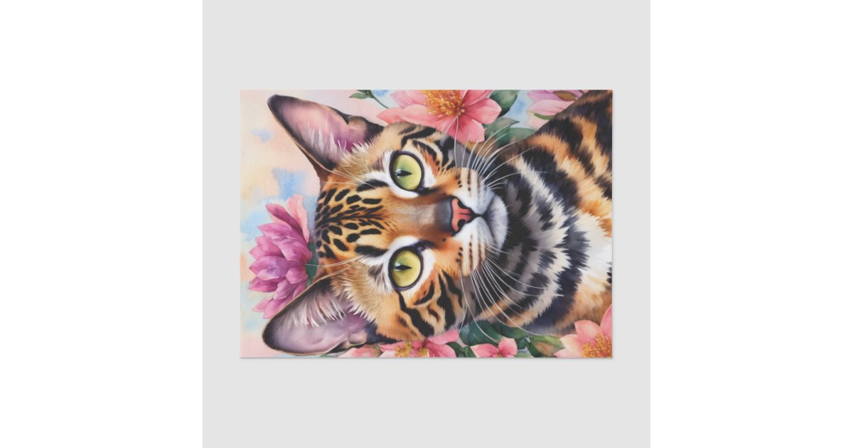 Bengal Cat Floral Portrait Art Tissue Paper | Zazzle