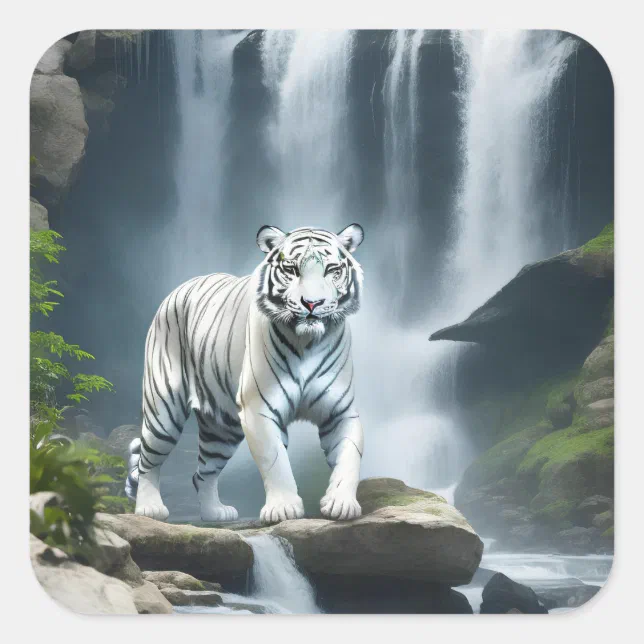 Bengal White Tiger in Nature Square Sticker | Zazzle