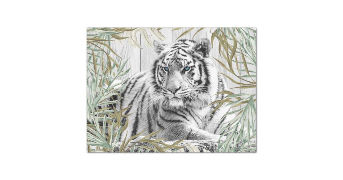 Bengal White Tiger Tropical Palm Decoupage Tissue Paper | Zazzle