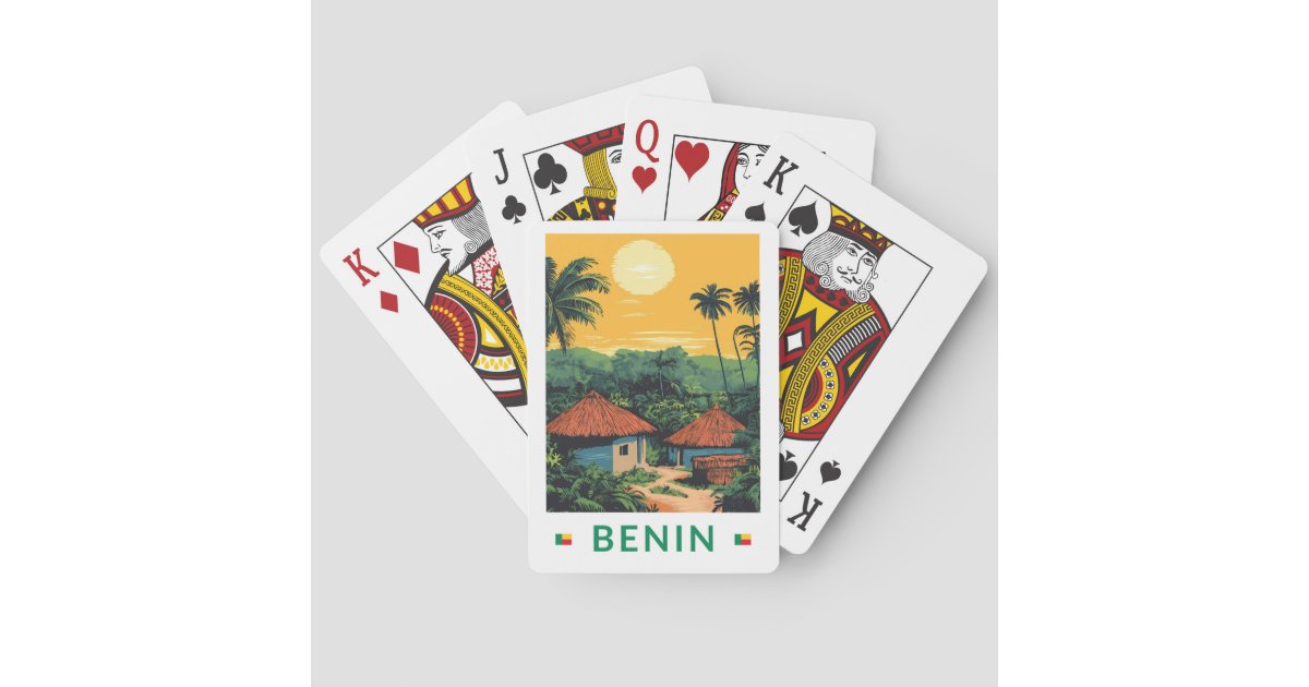 Benin Sunset Illustration Travel Art Vintage Poker Cards | Zazzle