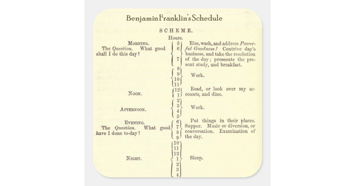 Benjamin Franklin Autobiography Schedule stickers | Zazzle