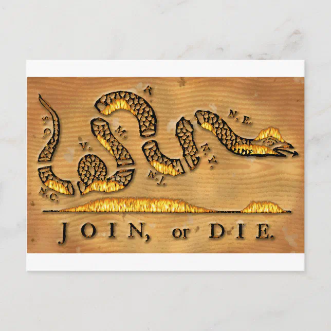 Benjamin Franklin's Join Or Die Political Cartoon Postcard | Zazzle