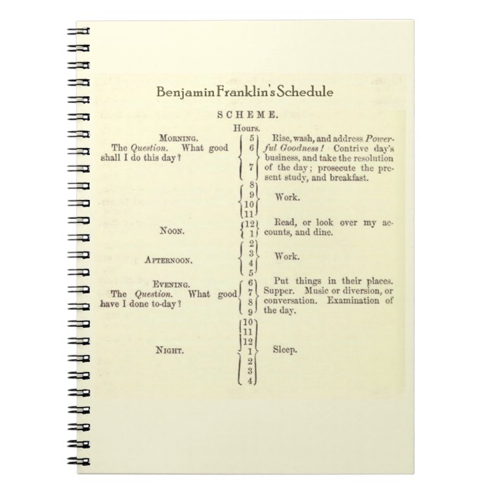 Benjamin Franklin's Schedule Notebook | Zazzle.com