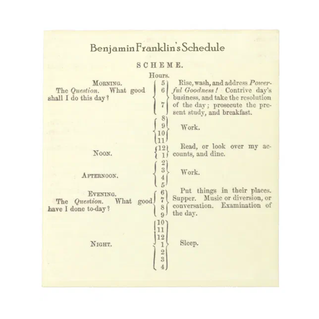 Benjamin Franklin's Schedule Planner notepad | Zazzle