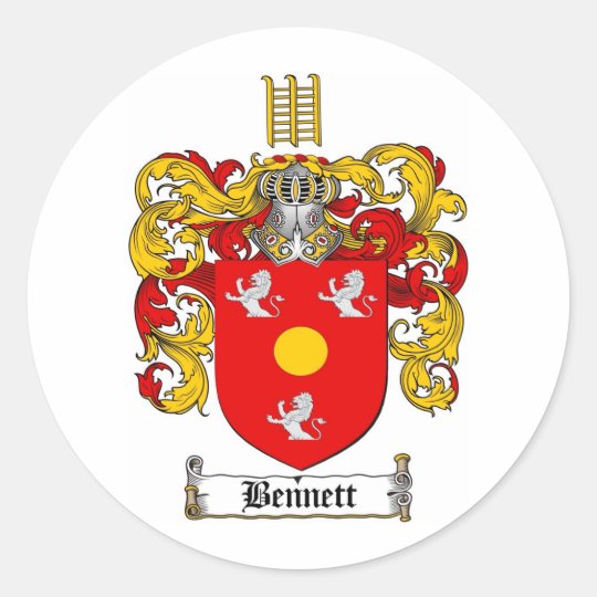 BENNETT FAMILY CREST - BENNETT COAT OF ARMS CLASSIC ROUND STICKER ...