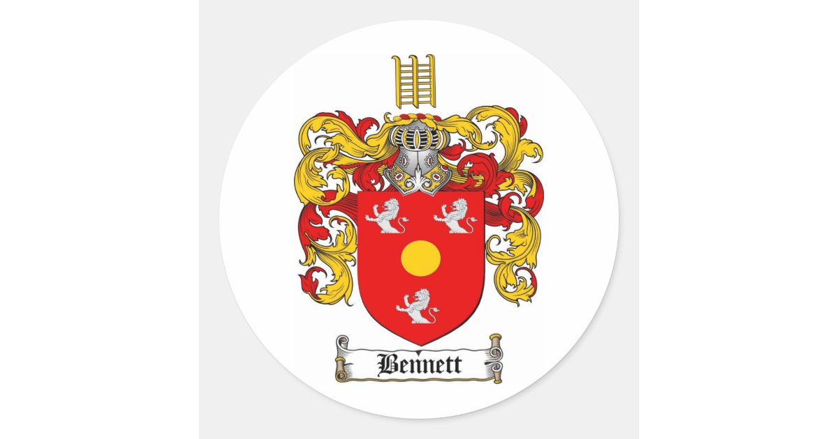 BENNETT FAMILY CREST - BENNETT COAT OF ARMS CLASSIC ROUND STICKER | Zazzle
