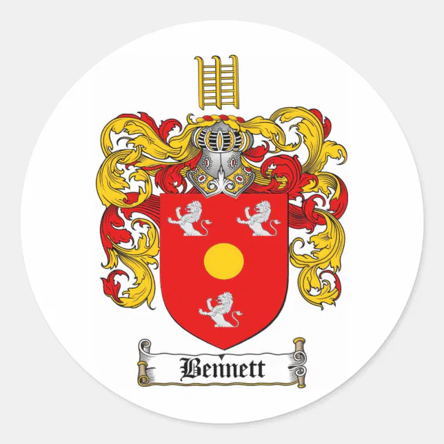 BENNETT FAMILY CREST - BENNETT COAT OF ARMS CLASSIC ROUND STICKER | Zazzle
