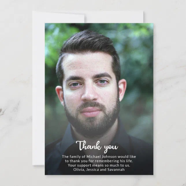 Bereavement Sympathy Custom Photo Funeral Memorial Thank You Card | Zazzle