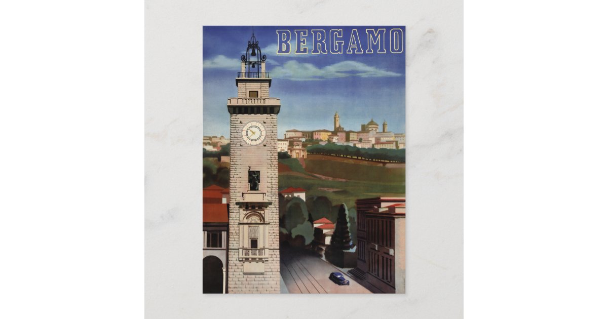 Bergamo Vintage Travel Poster Restored Postcard | Zazzle