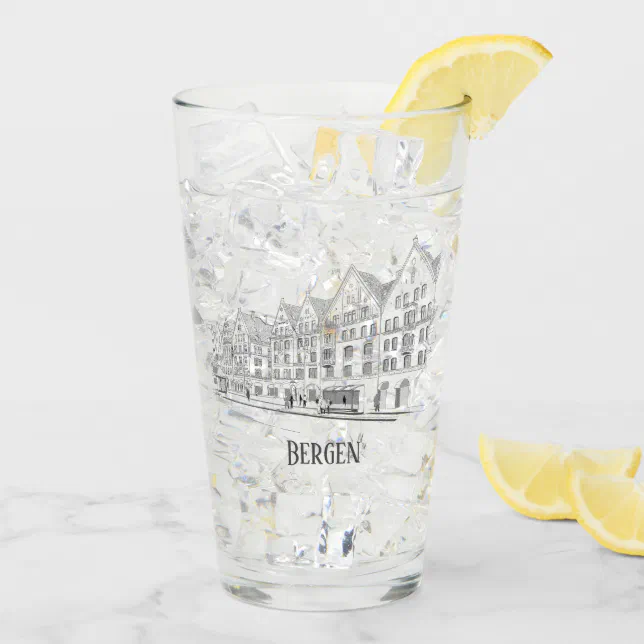 Bergen Norway Streetscape Beautiful Line Drawing Glass | Zazzle