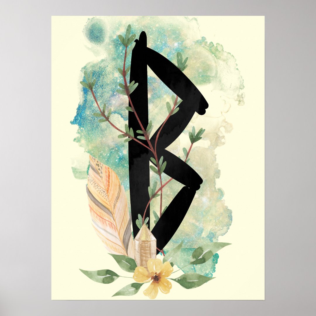 Berkano Floral Green & Yellow Norse Futhark Rune Poster | Zazzle