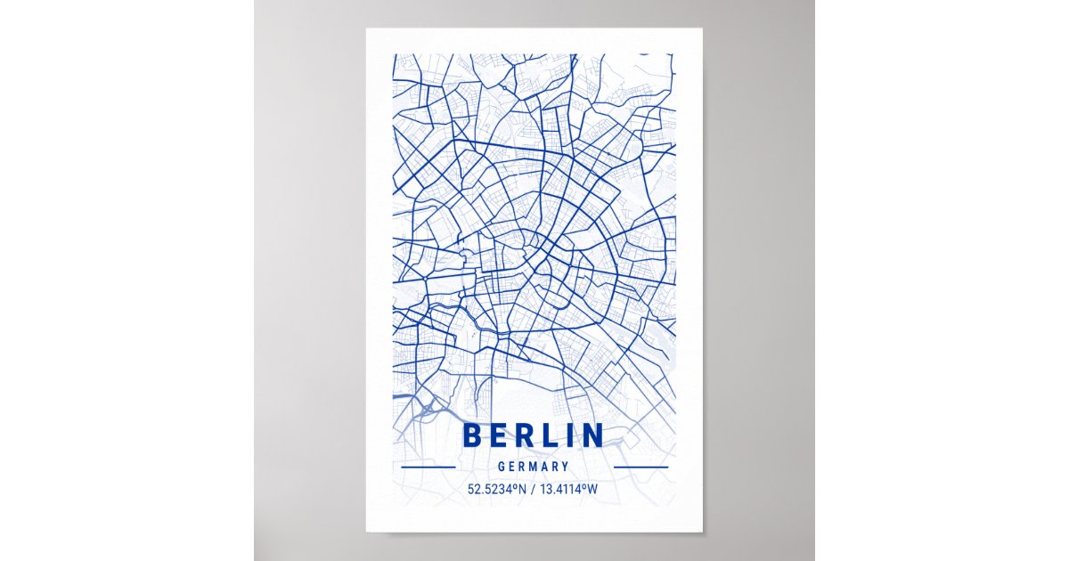 Berlin Germany City Map Blue Poster | Zazzle