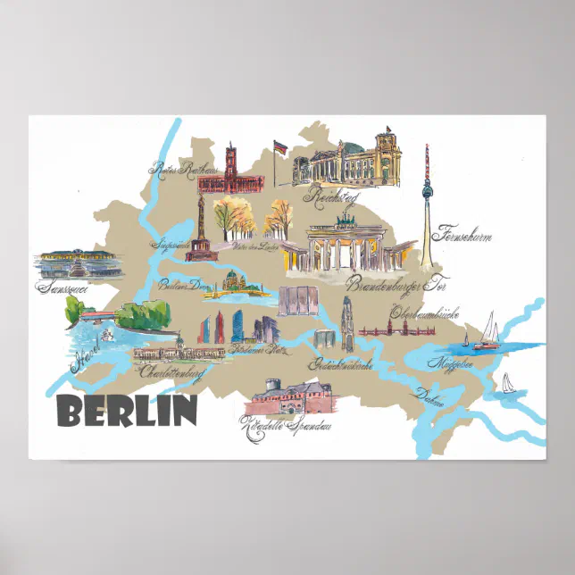 Berlin highlights map poster | Zazzle