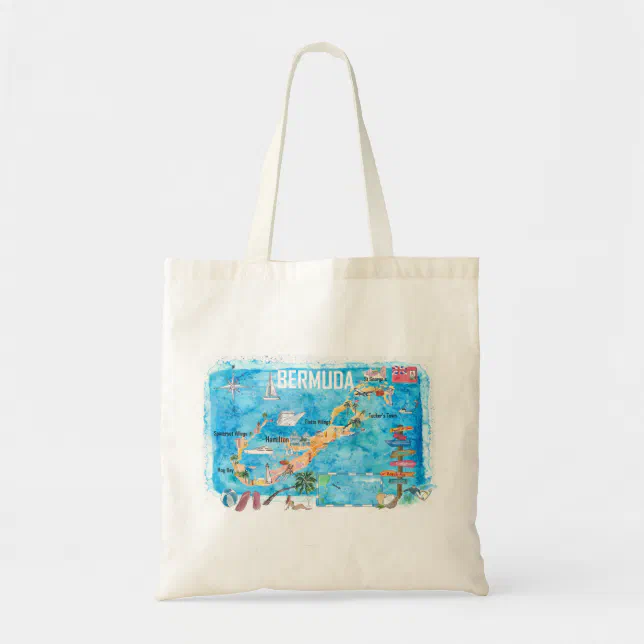 Bermuda Island Travel Poster Favorite Tourist Map_ Tote Bag | Zazzle