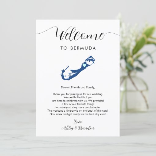 Bermuda Map Wedding Welcome Letter Itinerary Card | Zazzle