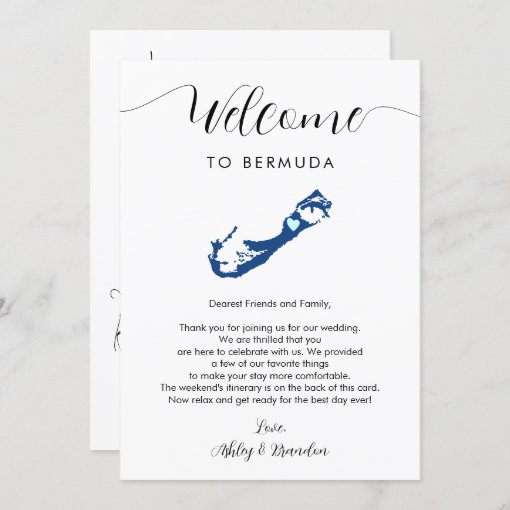 Bermuda Map Wedding Welcome Letter Itinerary Card | Zazzle