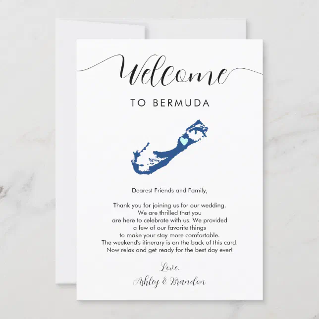 Bermuda Map Wedding Welcome Letter Itinerary Card | Zazzle