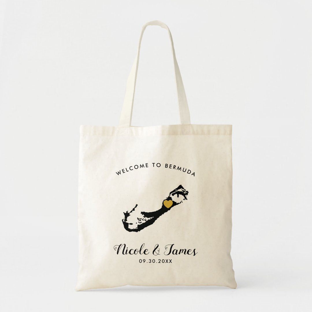 Bermuda Wedding Welcome Tote Bag in Black & Gold | Zazzle