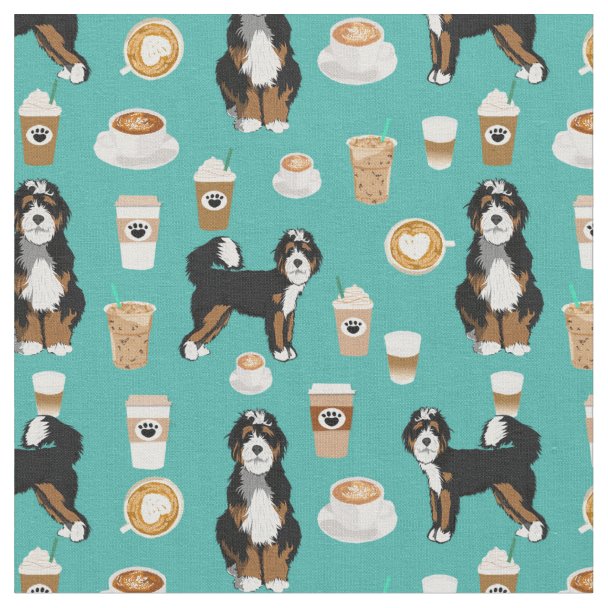 Bernedoodle dog vintage florals turquoise fabric | Zazzle