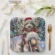 Bernedoodle Dog Riding Motorcycle Christmas Paper Plates | Zazzle